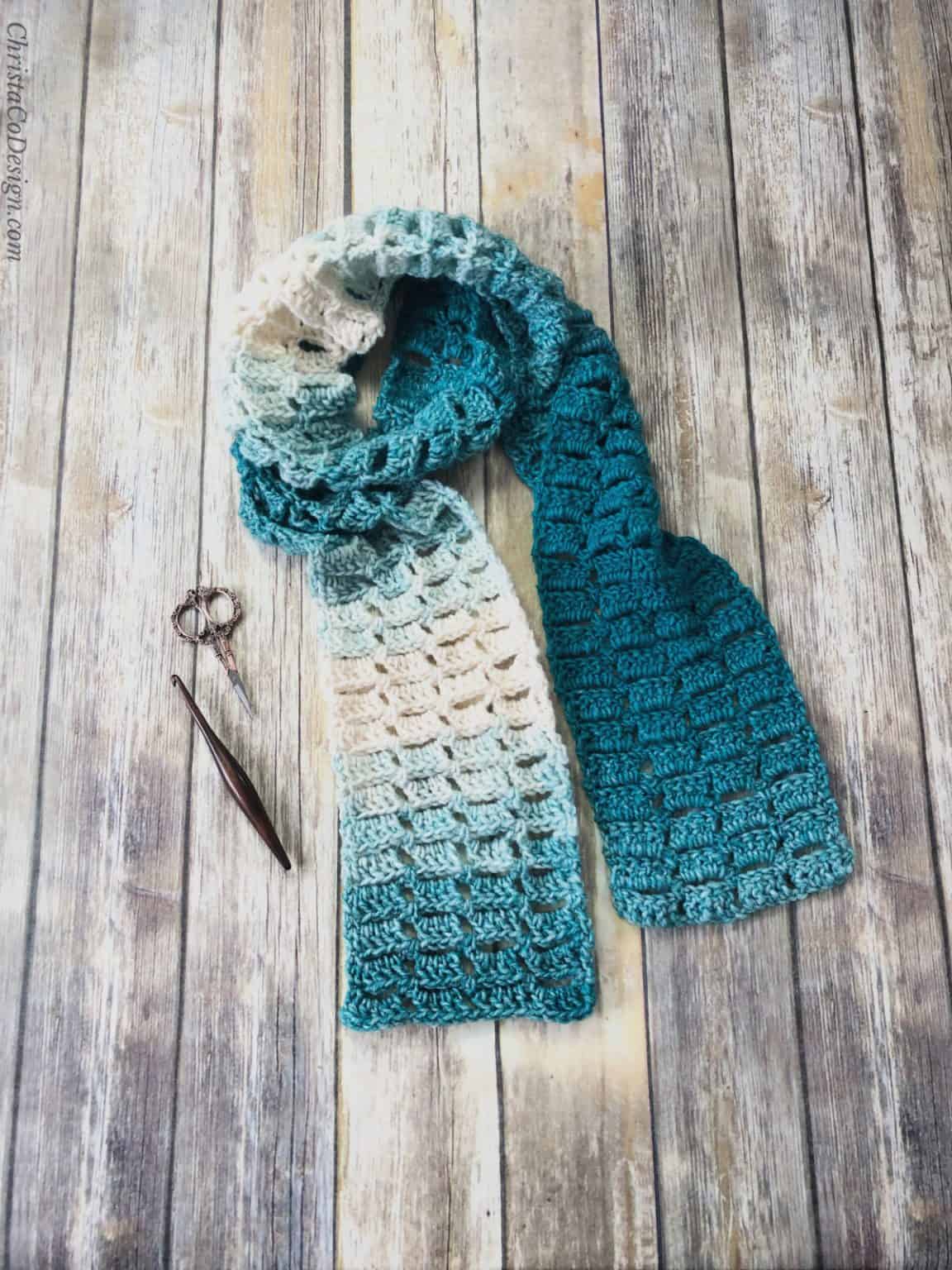 Easy Crochet Scarf Pattern One Skein Scarfie | Alza Scarf - ChristaCoDesign