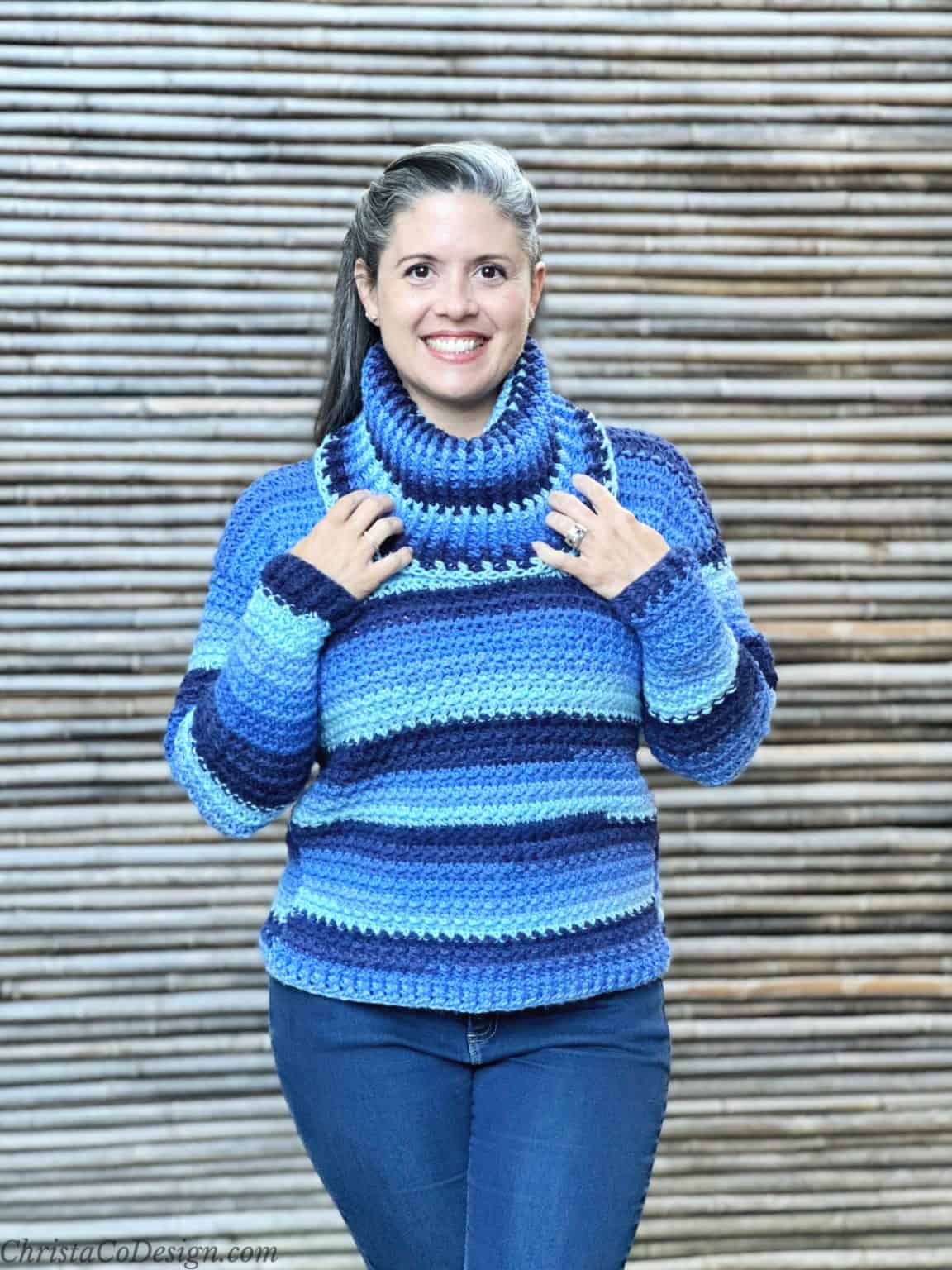 How To Crochet The Coziest Cowl Neck Sweater Pattern - ChristaCoDesign