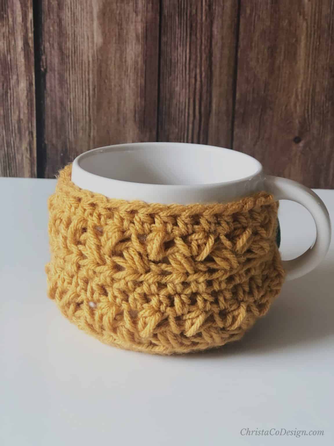 Coffee Bean Cup Cozy a Free Crochet Mug Cozy Pattern - ChristaCoDesign