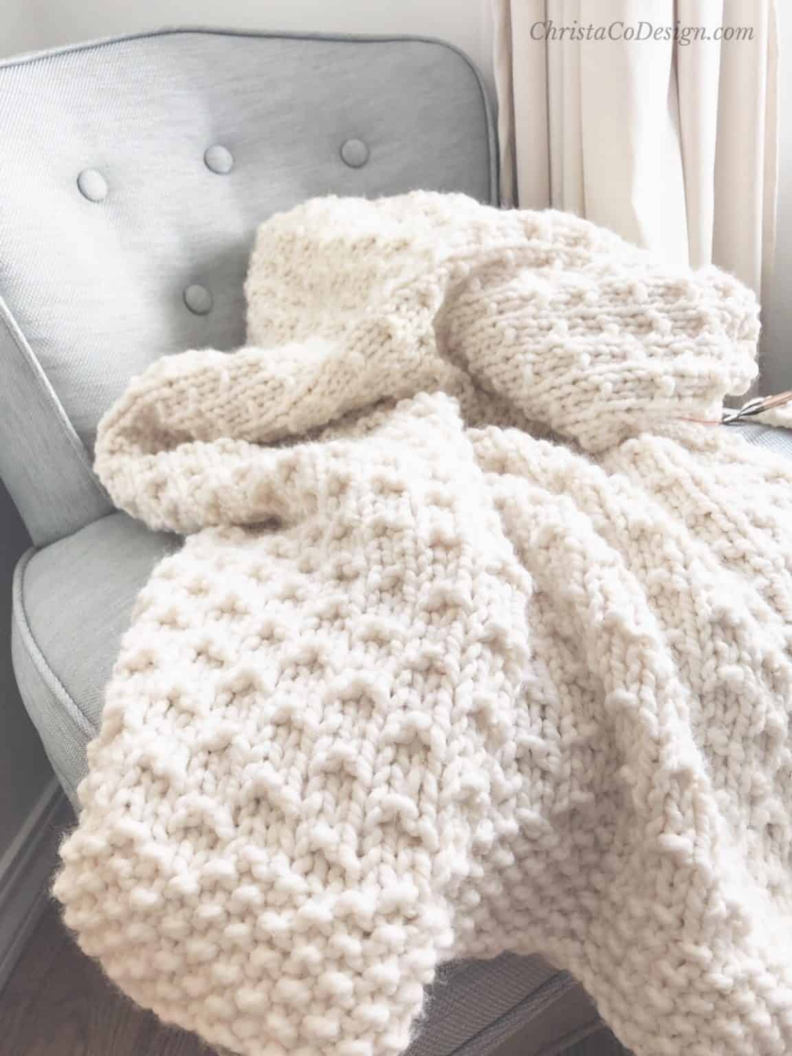 Easy Knit Blanket Pattern Beginner Knitting Pattern - ChristaCoDesign