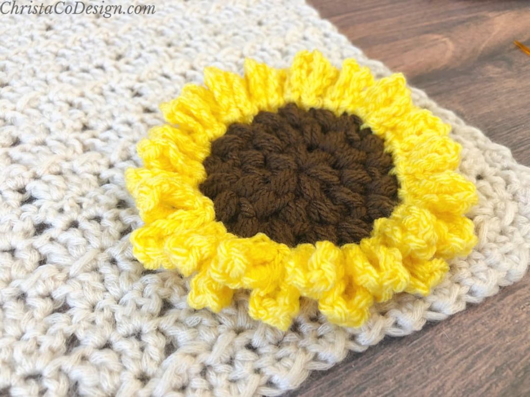 Crochet Sunflower Applique Free Pattern - ChristaCoDesign