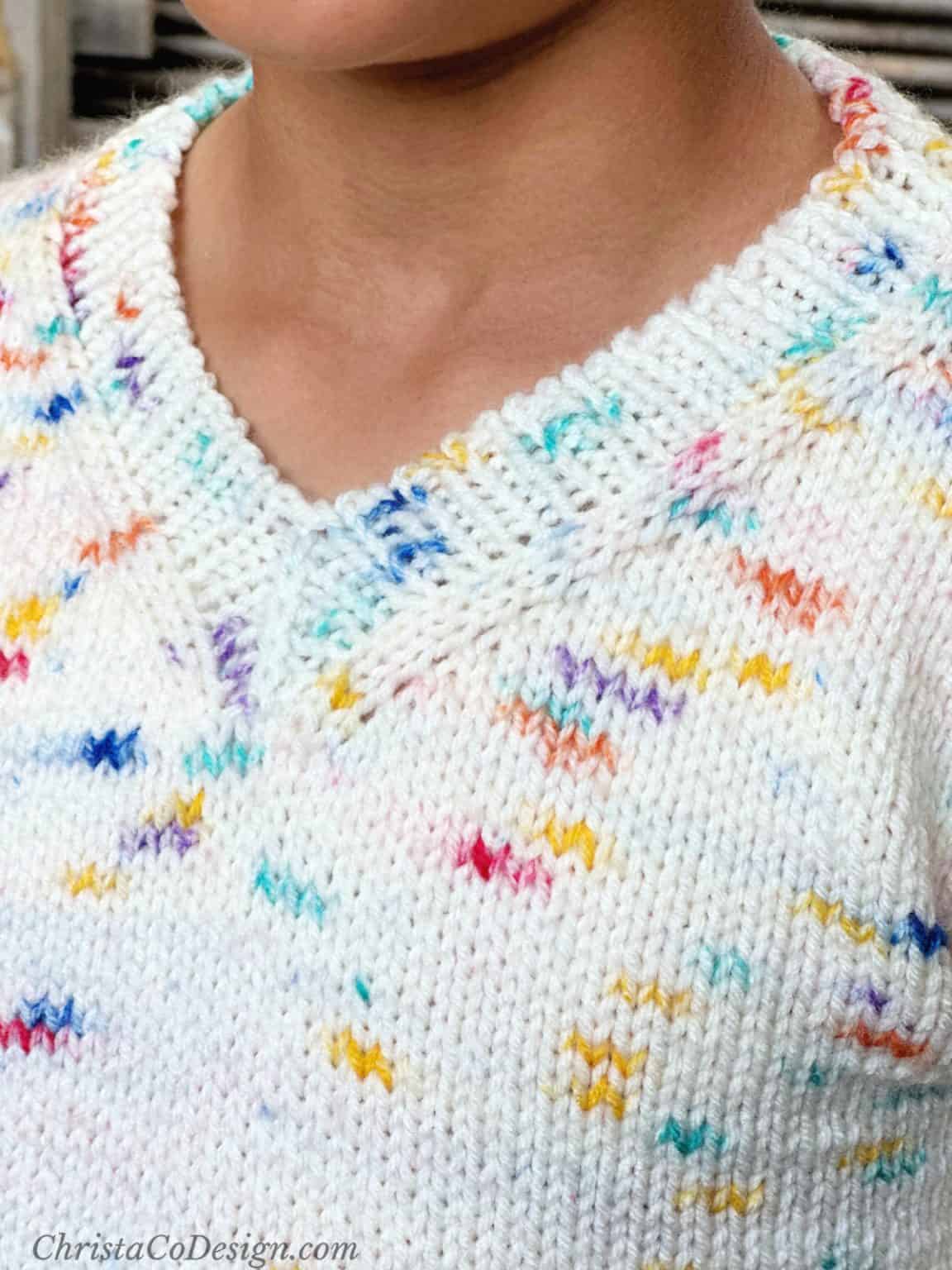 Kids V-Neck Pullover Sweater Free Knitting Pattern - ChristaCoDesign