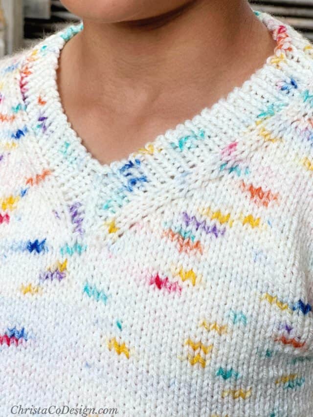 Kids V-Neck Pullover Sweater Free Knitting Pattern - ChristaCoDesign