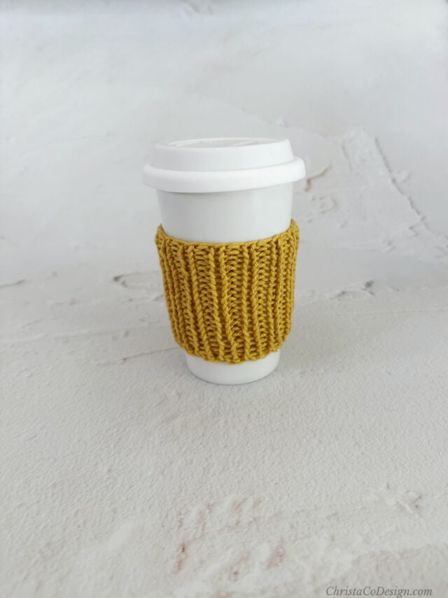 How To Knit Ribbed Cup Cozy In The Round - ChristaCoDesign